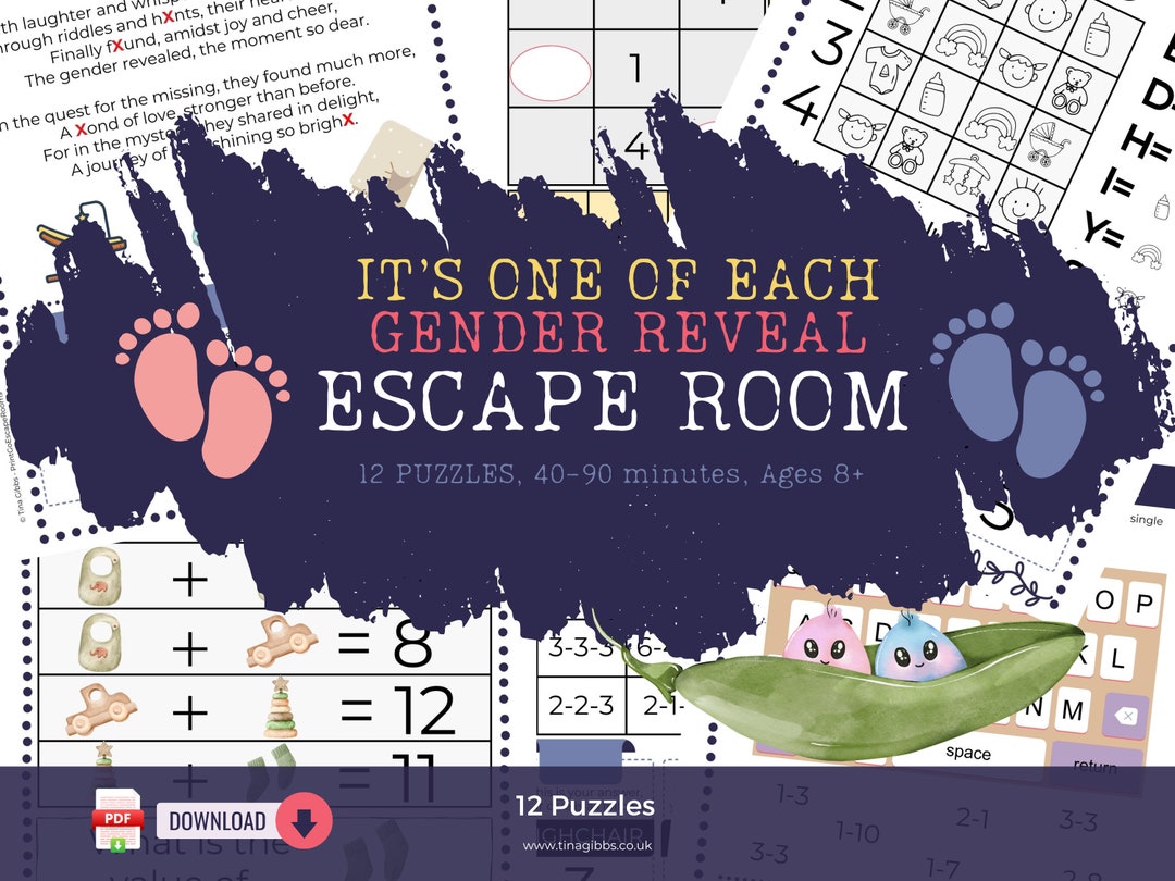 Twin Gender Reveal Escape Room: "it's One of Each" Puzzle (printable ...