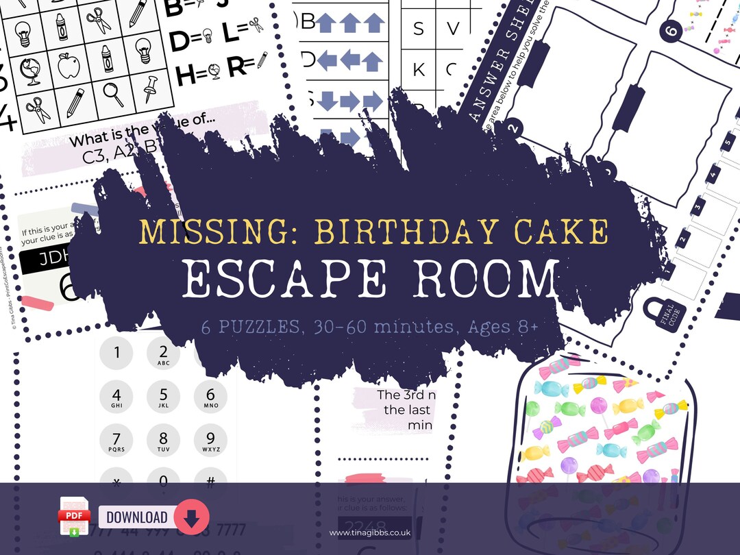 Missing:birthday Cake - 6-puzzle Print and Go Escape Room, Kids Party ...