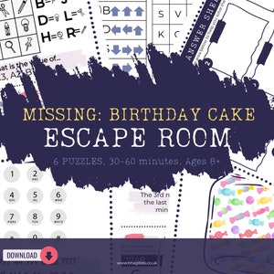 Missing Birthday Cake Escape Room: 6 Puzzle Printable Game (PDF) - Etsy