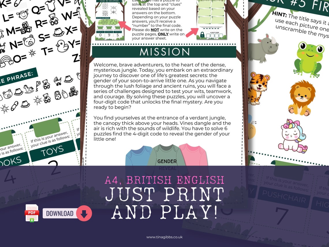 It's a Girl Gender Reveal Escape Room: Jungle Theme, 6 Puzzles ...