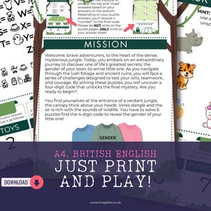 It's a Girl Gender Reveal Escape Room: Jungle Theme, 6 Puzzles ...
