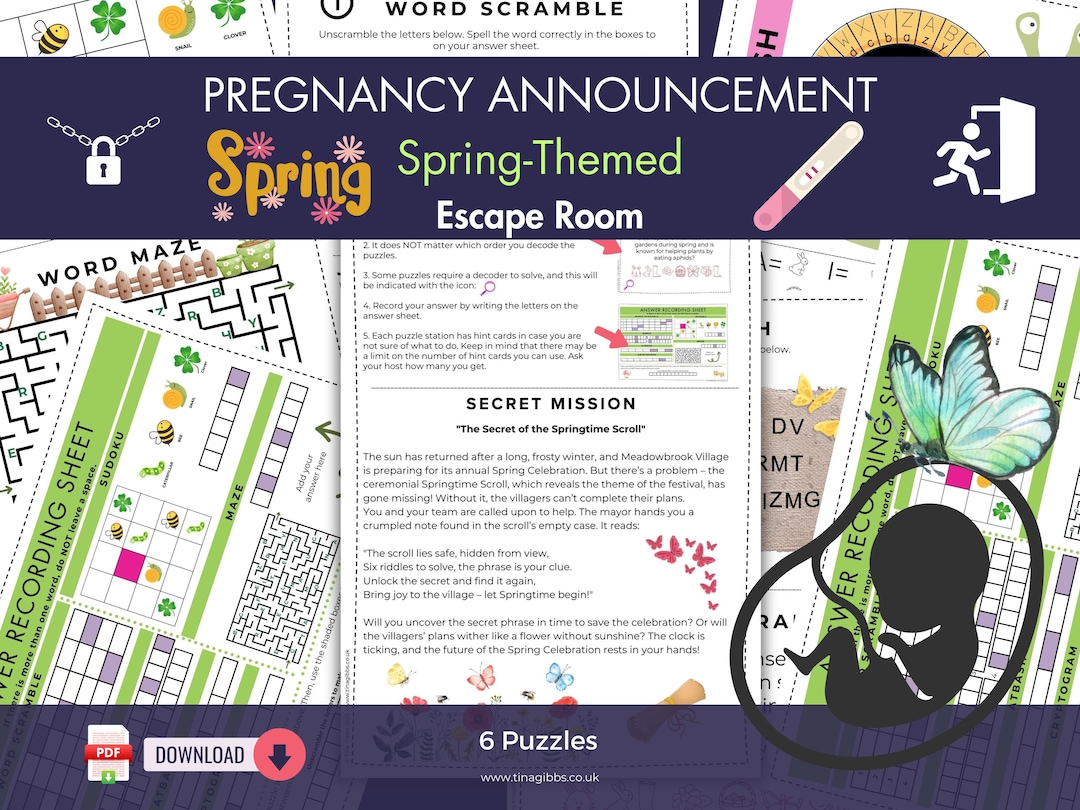 Pregnancy Announcement - Printable Escape Room - Spring Themed - Etsy