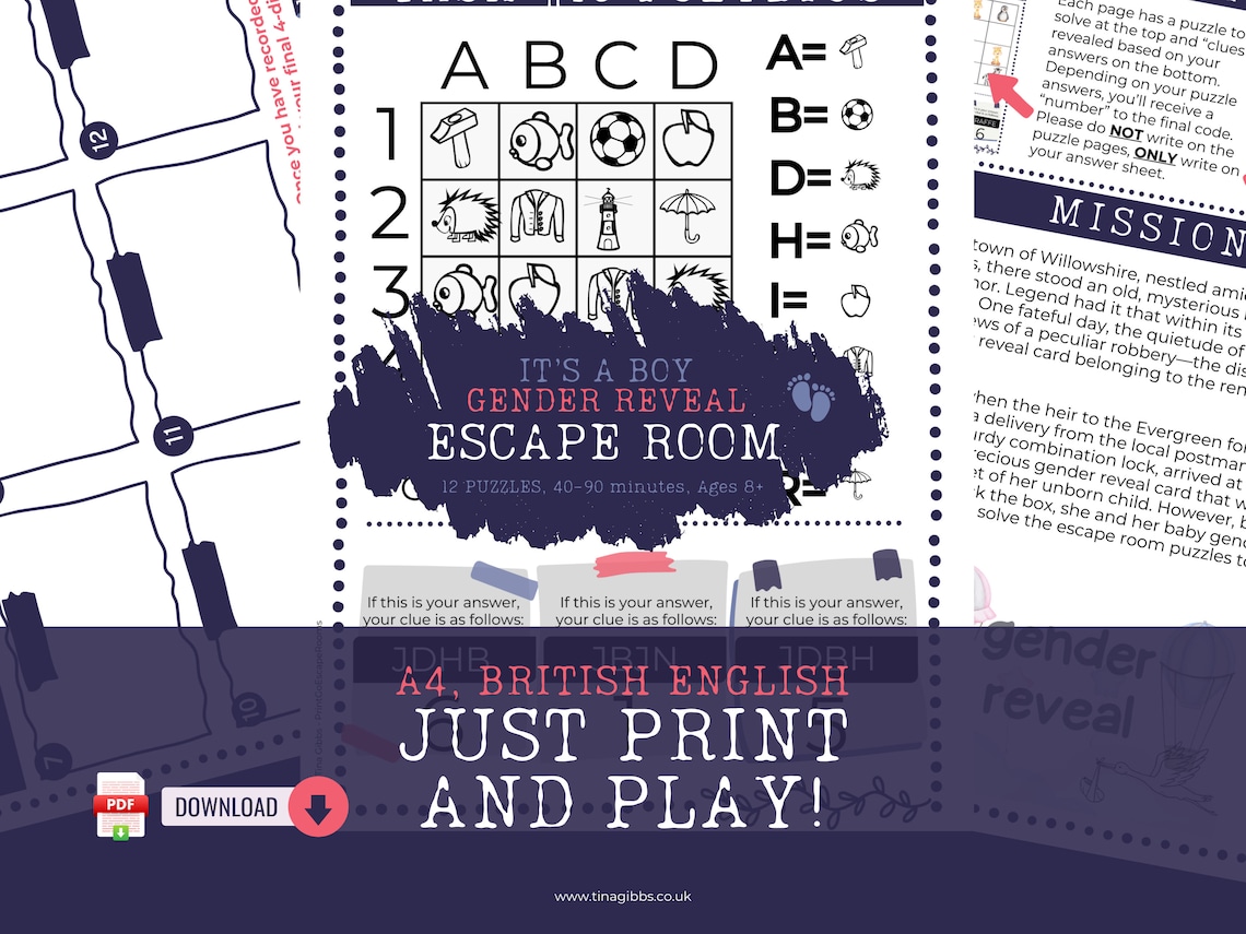 Gender Reveal "it's a Boy" - 12-puzzle Print and Go Escape Room With ...