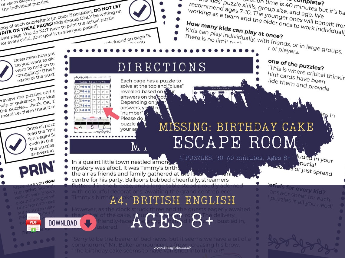 Missing Birthday Cake Escape Room: 6 Puzzle Printable Game (PDF) - Etsy