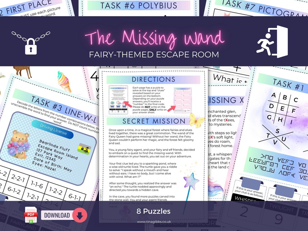 The Missing Wand - 8-puzzle Print and Go Escape Puzzle - Kids Party ...