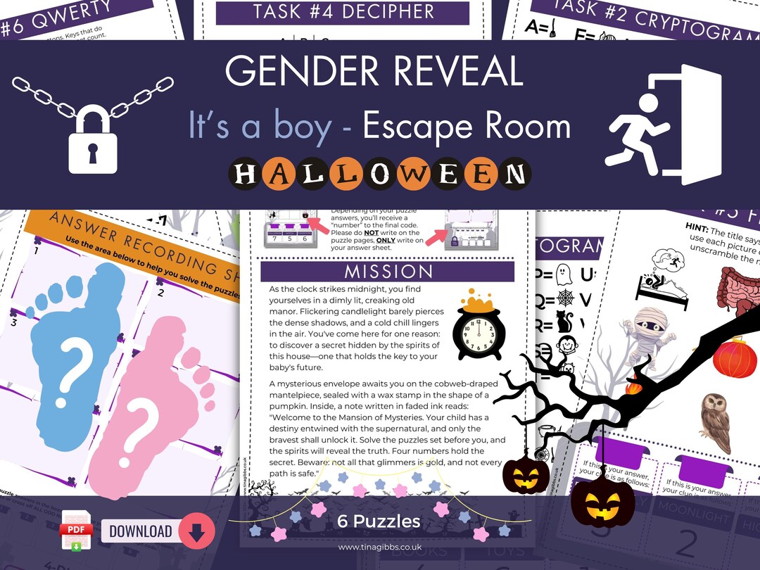 It's a Boy Gender Reveal Escape Room: Halloween Theme (6-puzzle Print ...