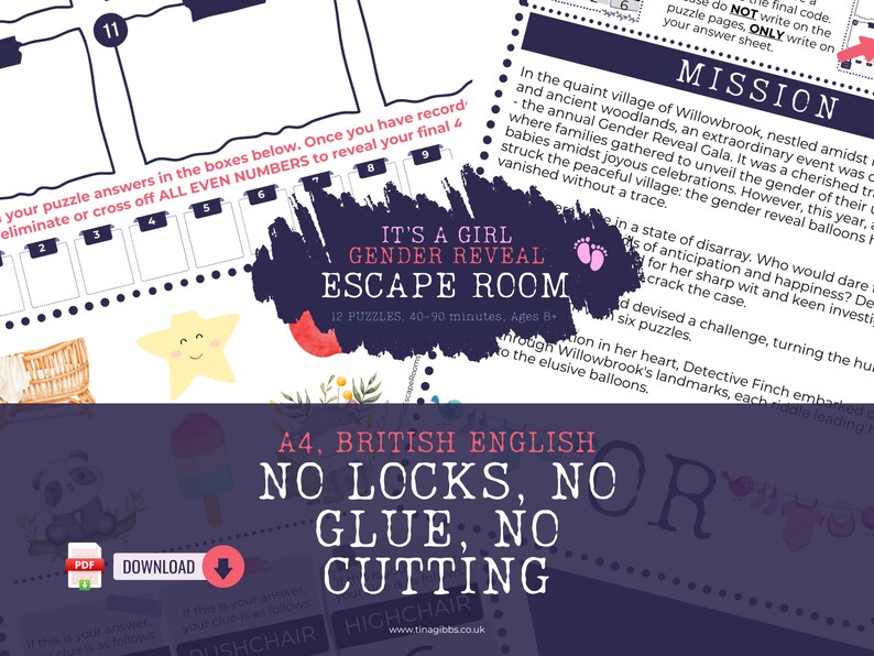 It's a Girl Gender Reveal Escape Room: 12 Puzzle Printables (digital ...