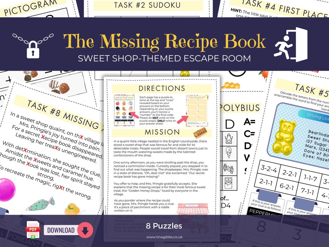 Sweet Shop Mystery Escape - 8-puzzle Print and Go Escape Room - Kids ...