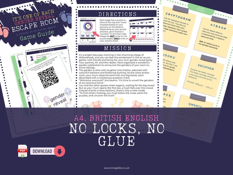 Twin Gender Reveal "it's One of Each" - 12-puzzle Print and Go Escape ...