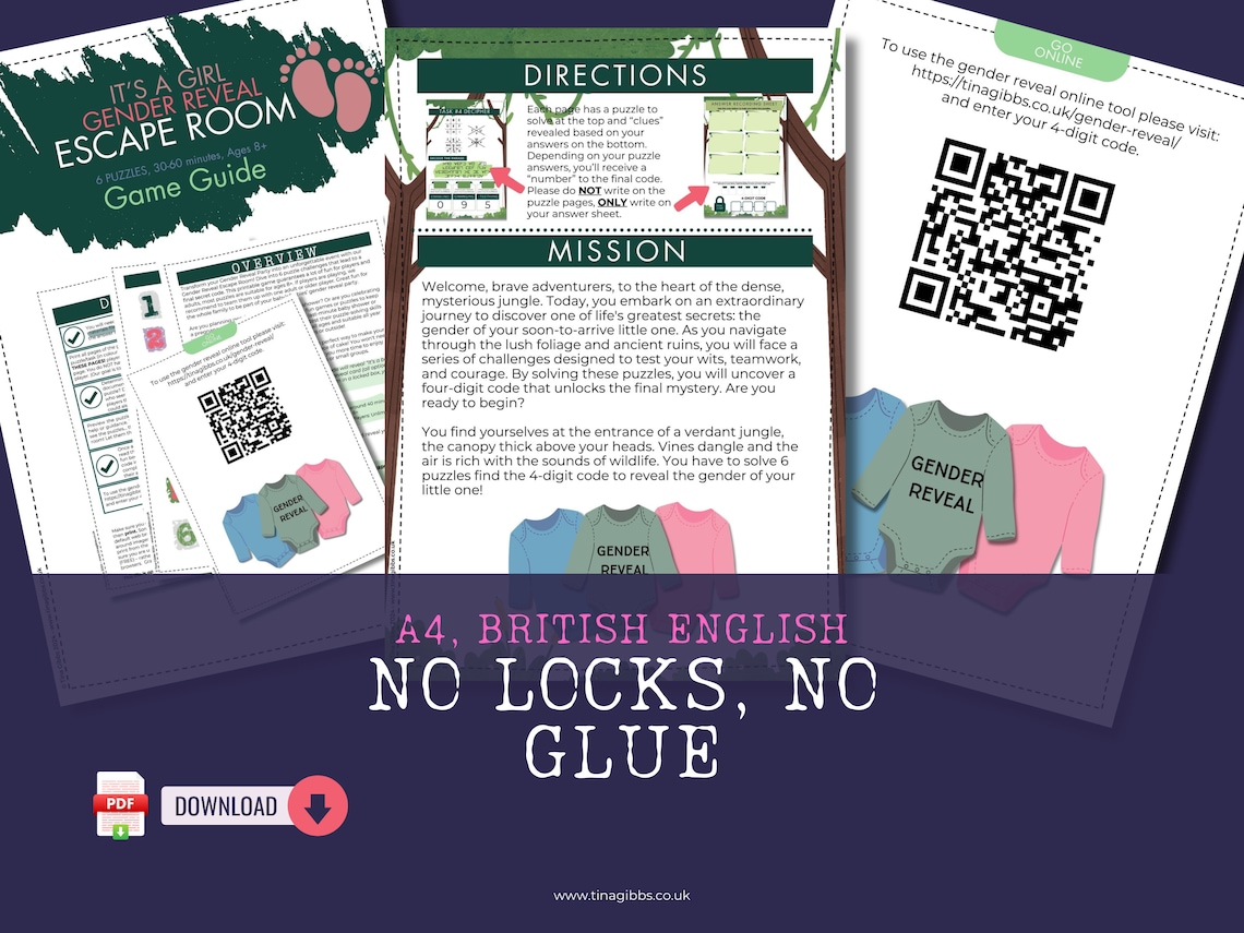 It's a Girl Gender Reveal Escape Room: Jungle Theme, 6 Puzzles ...