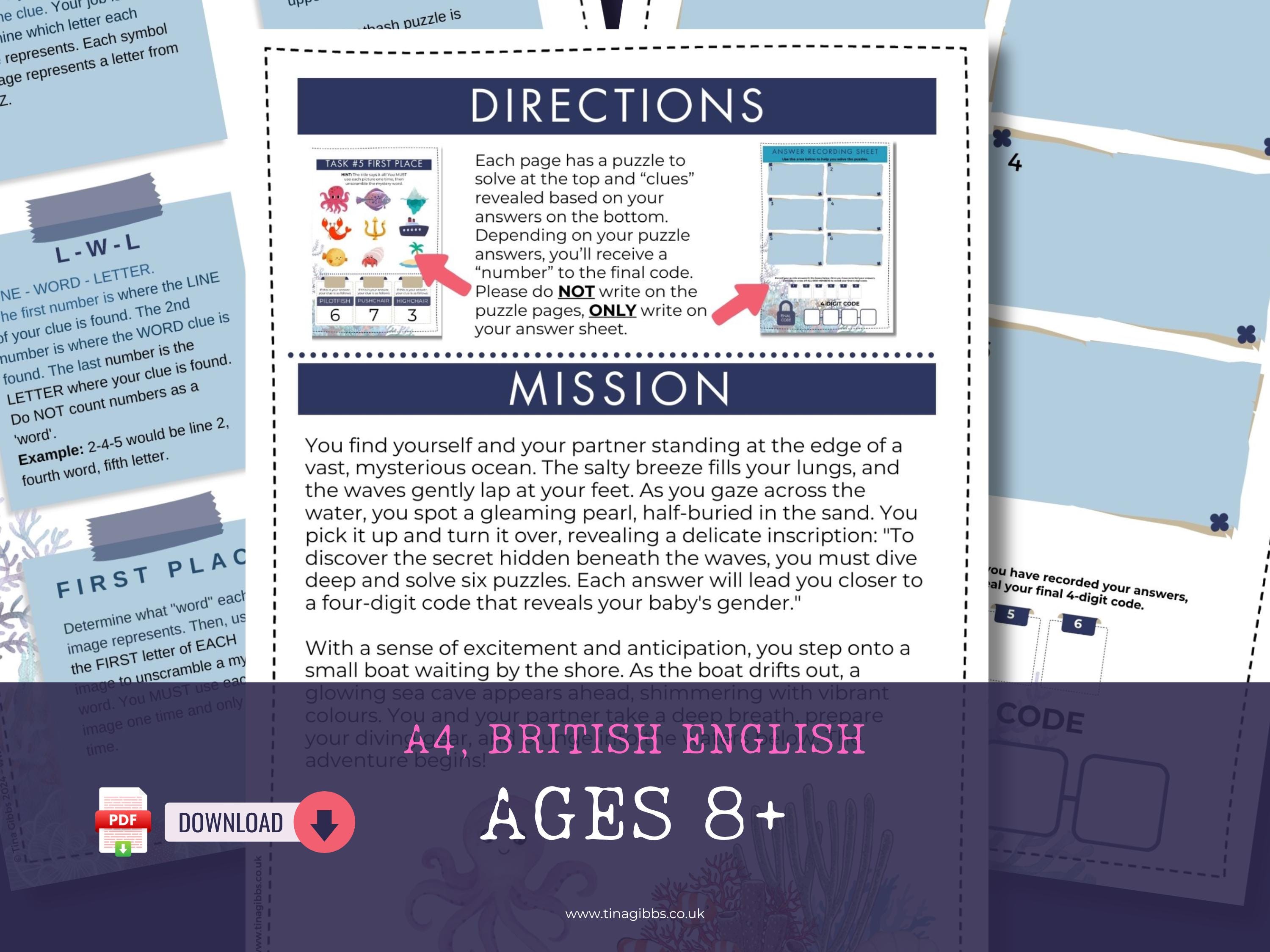 It's a Girl Gender Reveal Escape Room: Ocean Theme (printable) - Etsy