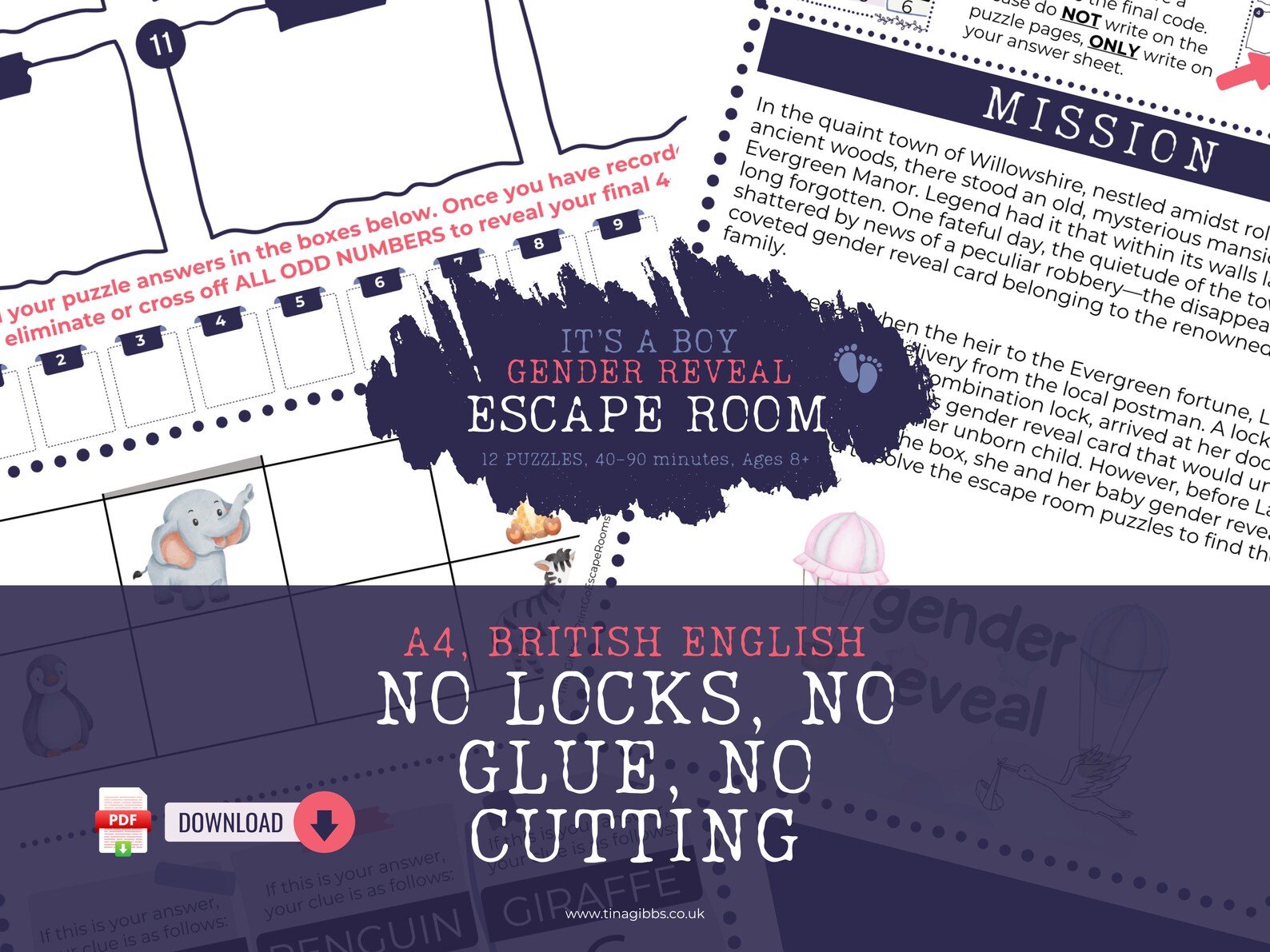 Gender Reveal "it's a Boy" - 12-puzzle Print and Go Escape Room With ...