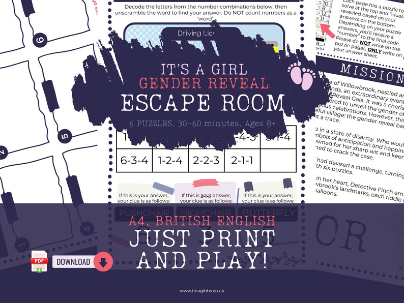 It's a Girl Gender Reveal Escape Room: 6-puzzle Print & Go (PDF) - Etsy ...