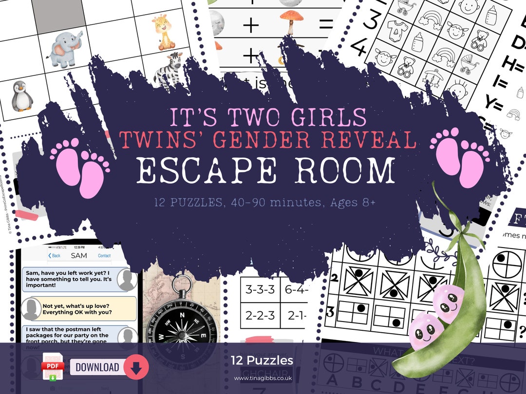 Twins Gender Reveal Escape Room: "it's Two Girls" 12-puzzle Game ...