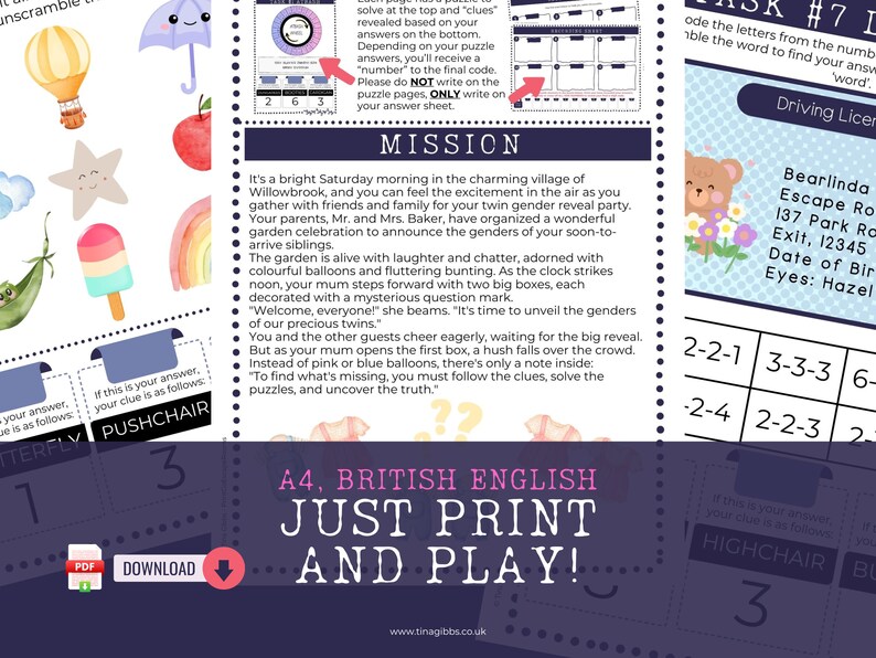 Twin Gender Reveal Escape Room: "it's One of Each" Puzzle (printable ...