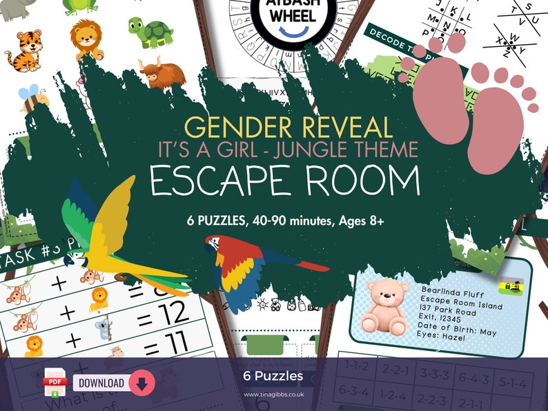 It's a Girl Gender Reveal Escape Room: Jungle Theme, 6 Puzzles ...