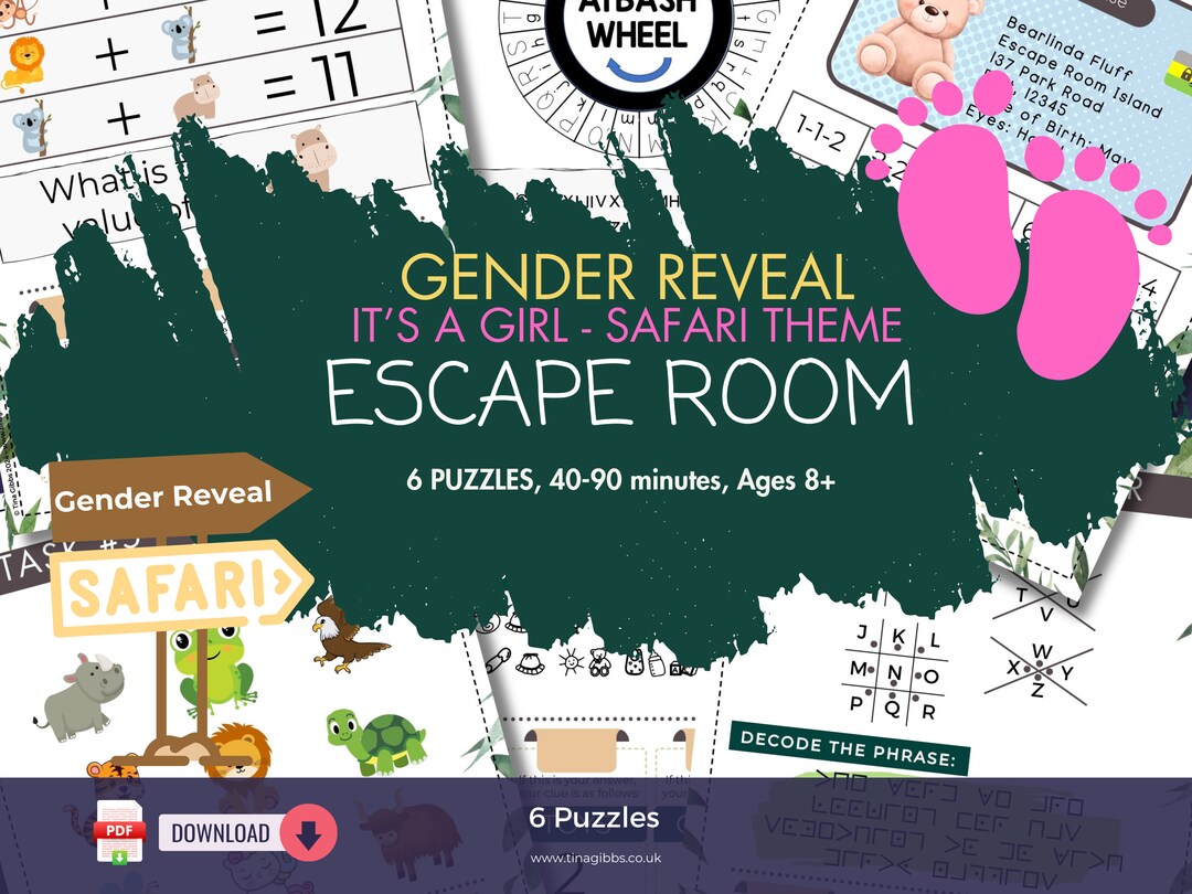It's a Girl Gender Reveal Escape Room: Safari Theme, 6 Puzzles ...