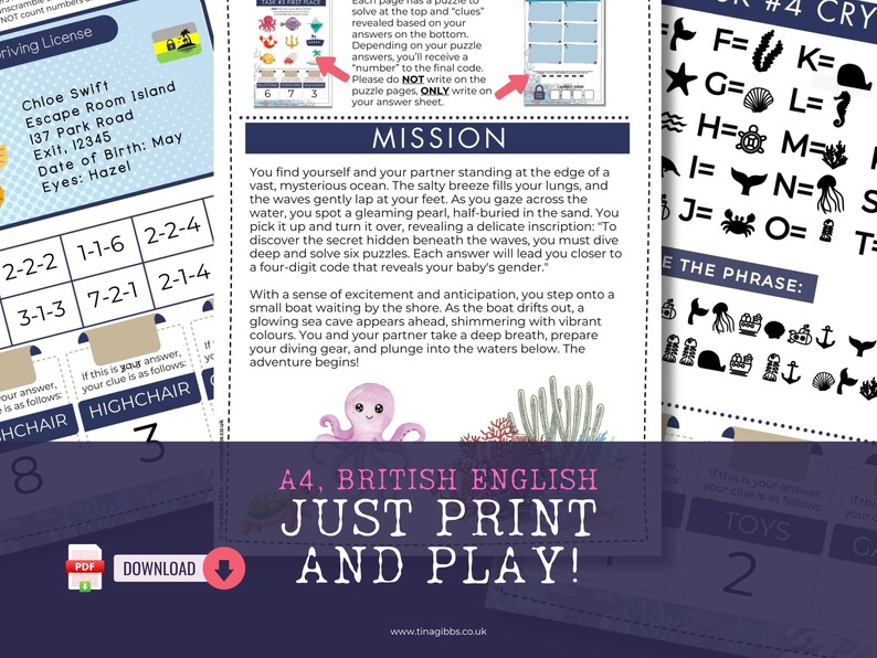 It's a Girl Gender Reveal Escape Room: Ocean Theme (printable) - Etsy