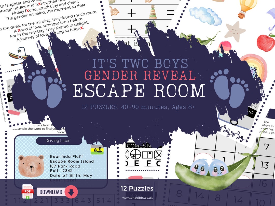 Twin Boys Gender Reveal Escape Room: 12 Puzzle Game (printable) - Etsy