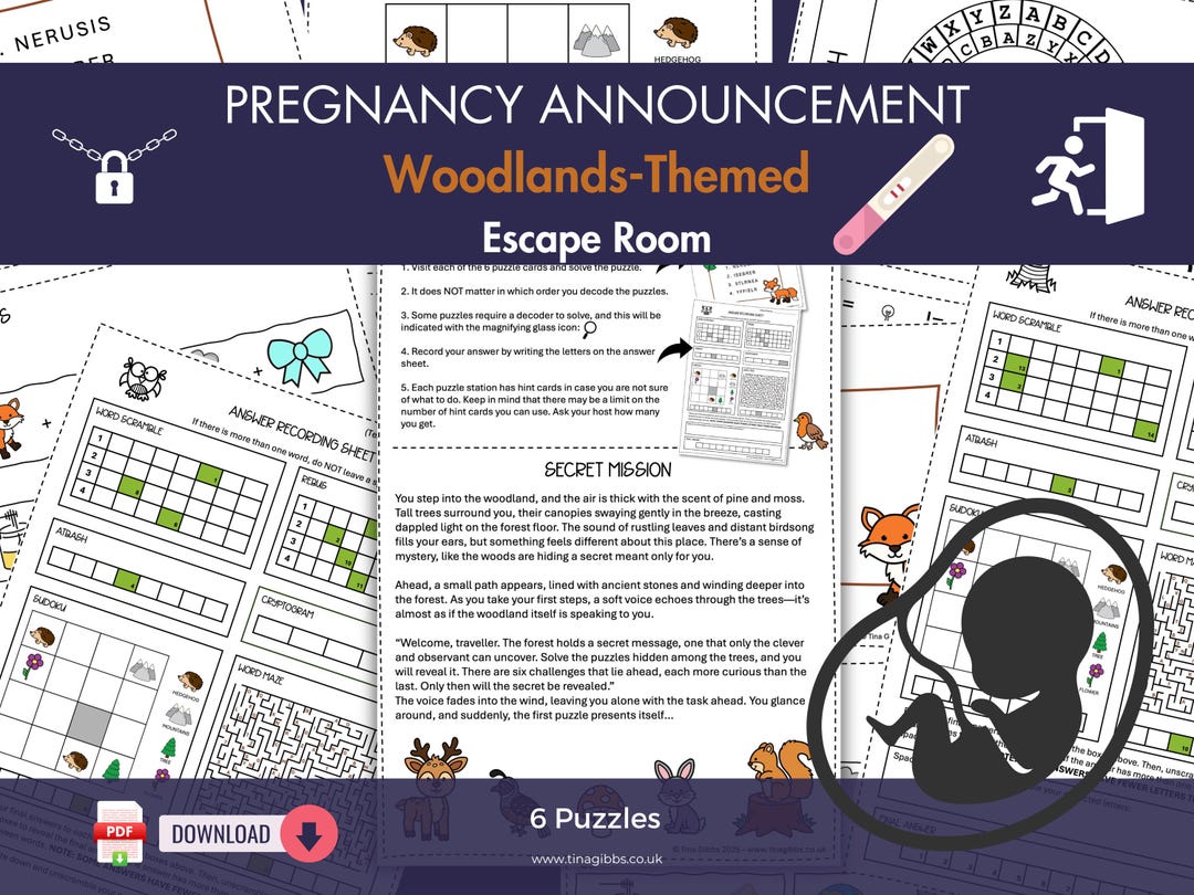 Pregnancy Announcement - Printable Escape Room - Woodlands Themed - Etsy