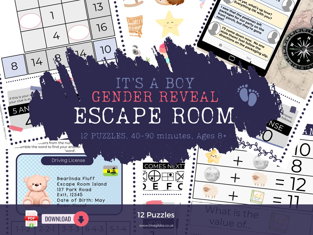 Gender Reveal "it's a Boy" - 12-puzzle Print and Go Escape Room With ...