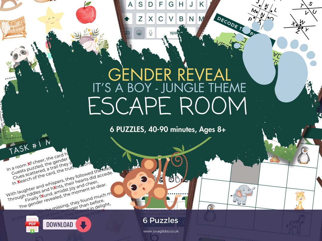 Jungle Theme Gender Reveal Escape Room: "it's a Boy" 6-puzzle Game ...