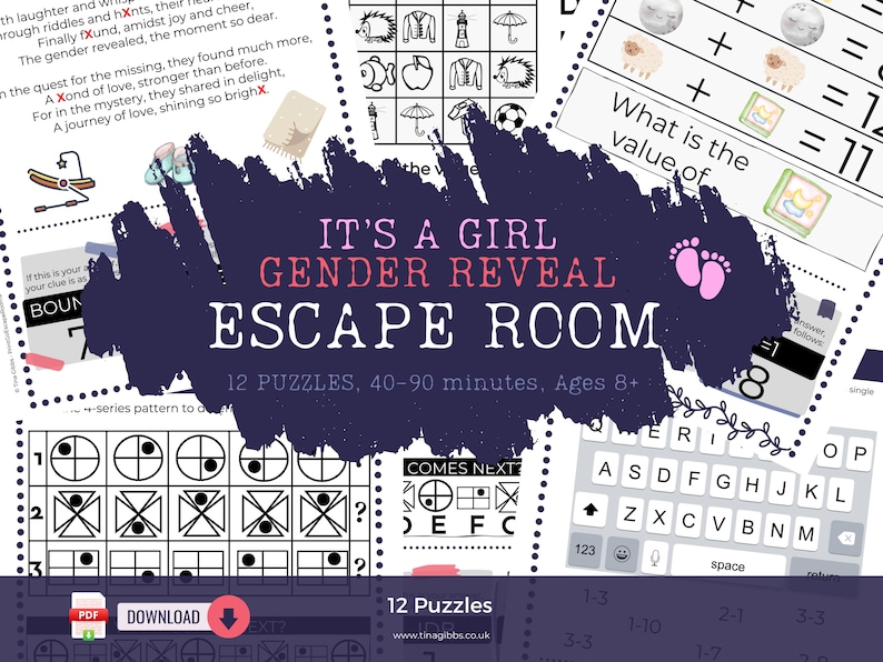 It's a Girl Gender Reveal Escape Room: 12 Puzzle Printables (digital ...
