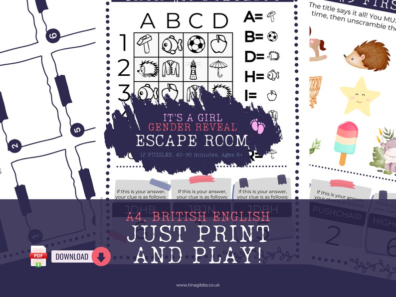 It's a Girl Gender Reveal Escape Room: 12 Puzzle Printables (digital ...