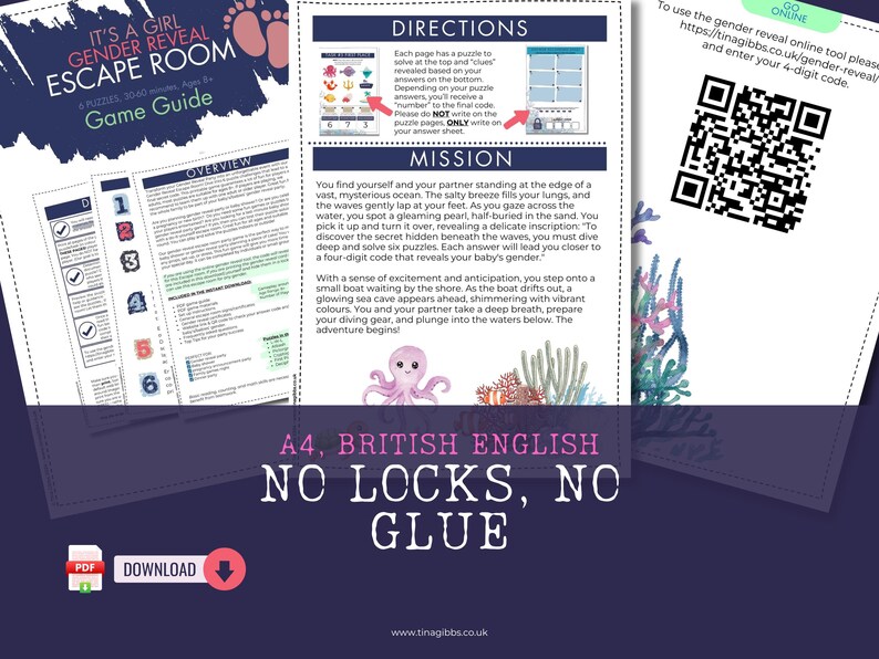 It's a Girl Gender Reveal Escape Room: Ocean Theme (printable) - Etsy