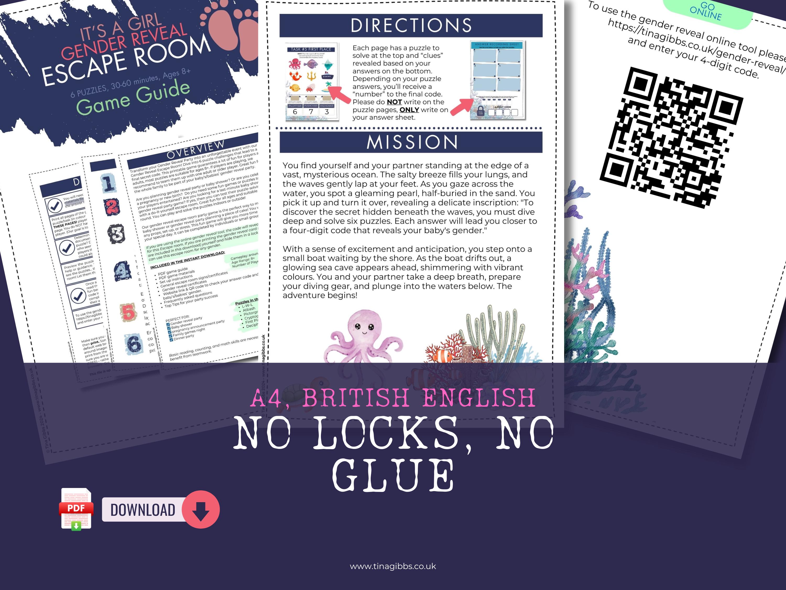 It's a Girl Gender Reveal Escape Room: Ocean Theme (printable) - Etsy