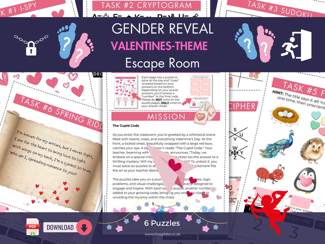 Gender Reveal 6-puzzle Print and Go Escape Room With Interactive Gender ...