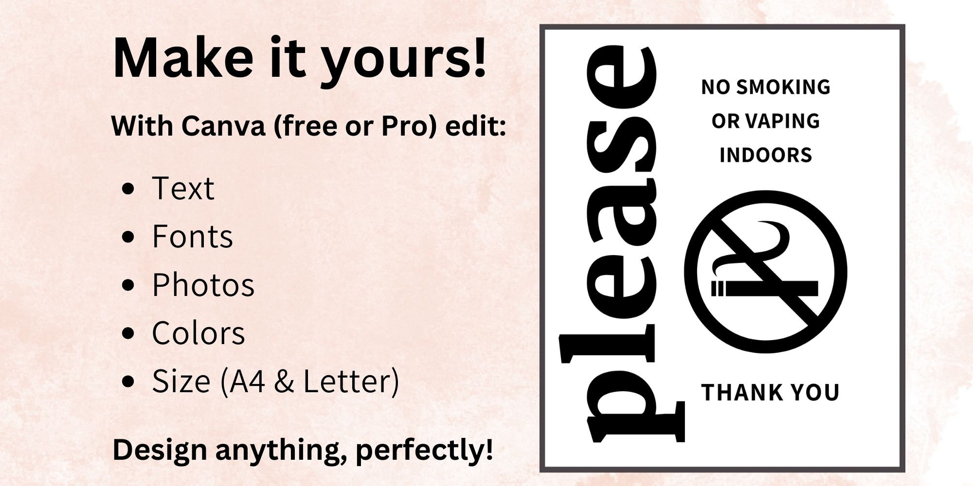 No Smoking Sign, Smoking Sign Svg, Printable, Editable Template ...