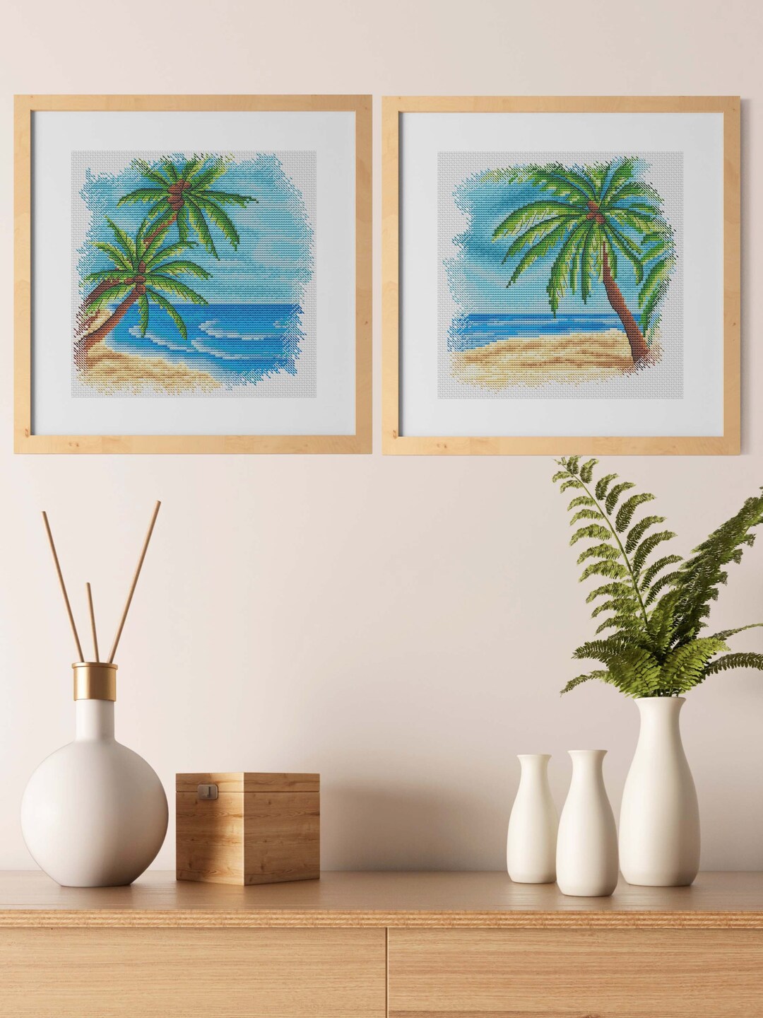 Tropical Hawaii & Maldives Landscape Cross Stitch Pattern Ocean Design ...