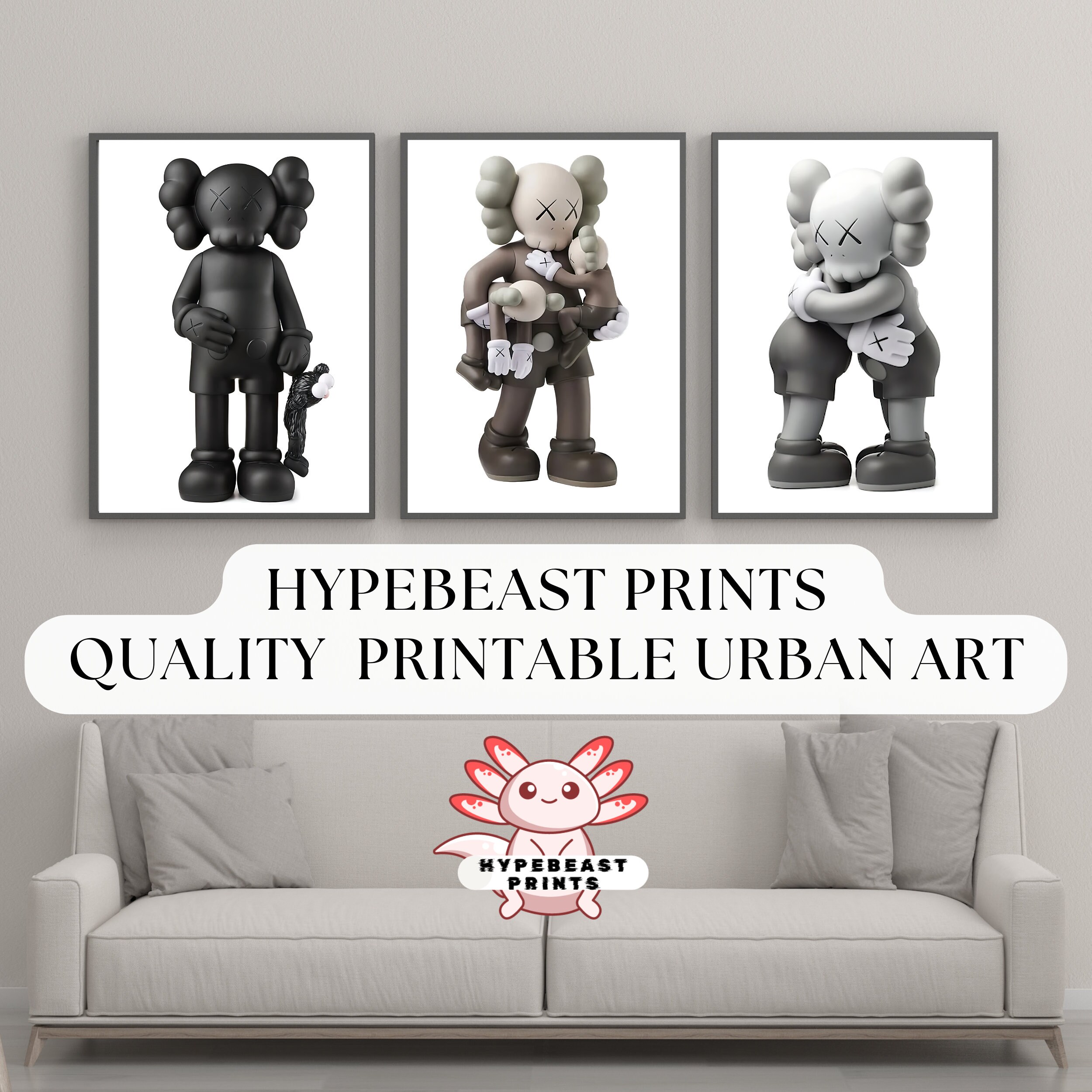 Decorative Hypebeast Art, Kaws Poster Set of 3, Hypebeast Kaws Figure ...