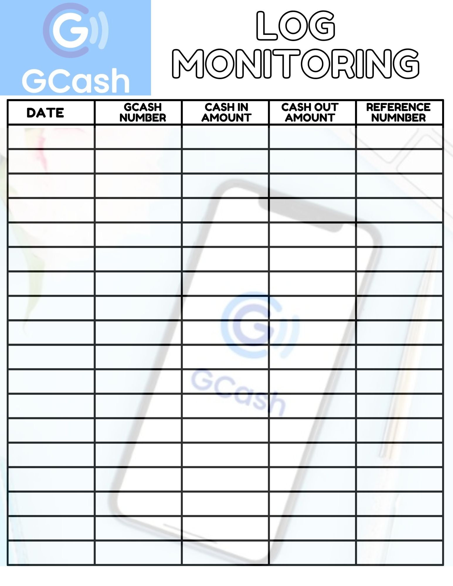 Log Monitoring gcash Digital Printable Cash in Cashout Money ...