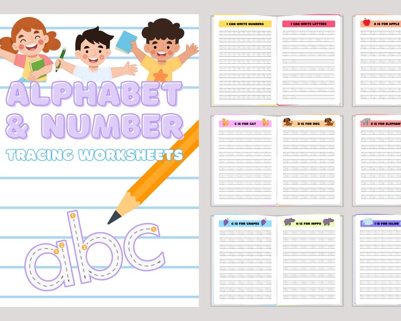 Alphabet and Number Tracing Worksheets Printable Handwriting Practice ...
