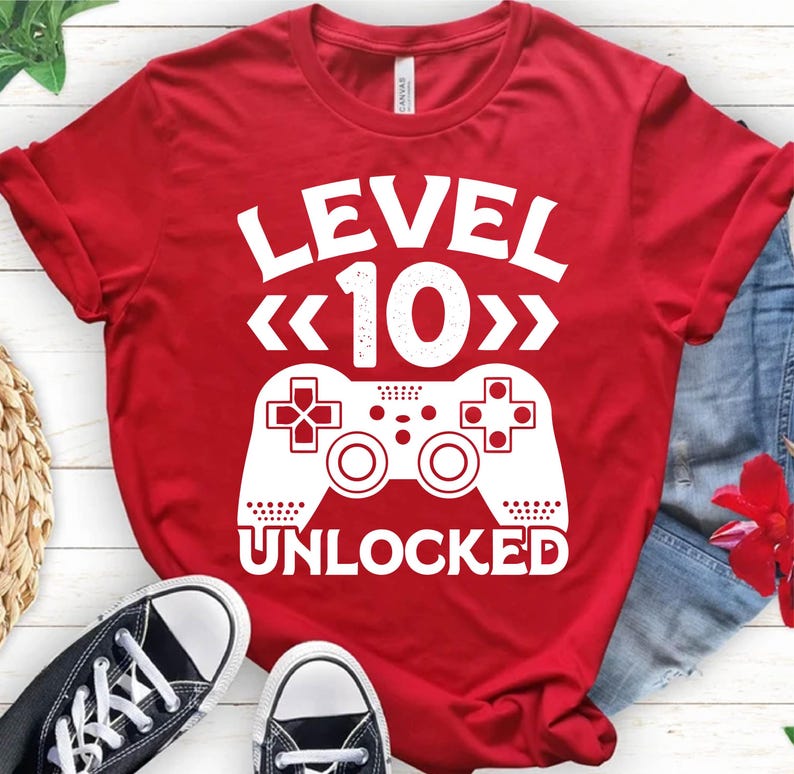 Level 10 Unlocked SVG, 10th Birthday, 10 Years Old, Gamer Shirt Svg ...