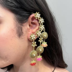 Handcrafted Gold Floral Pearl Ear Cuff • Lotus Dangle Ear Wrap - Etsy