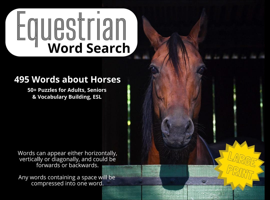 Equestrian Word Search Puzzle Book: Easy With Large Print. Horses ...