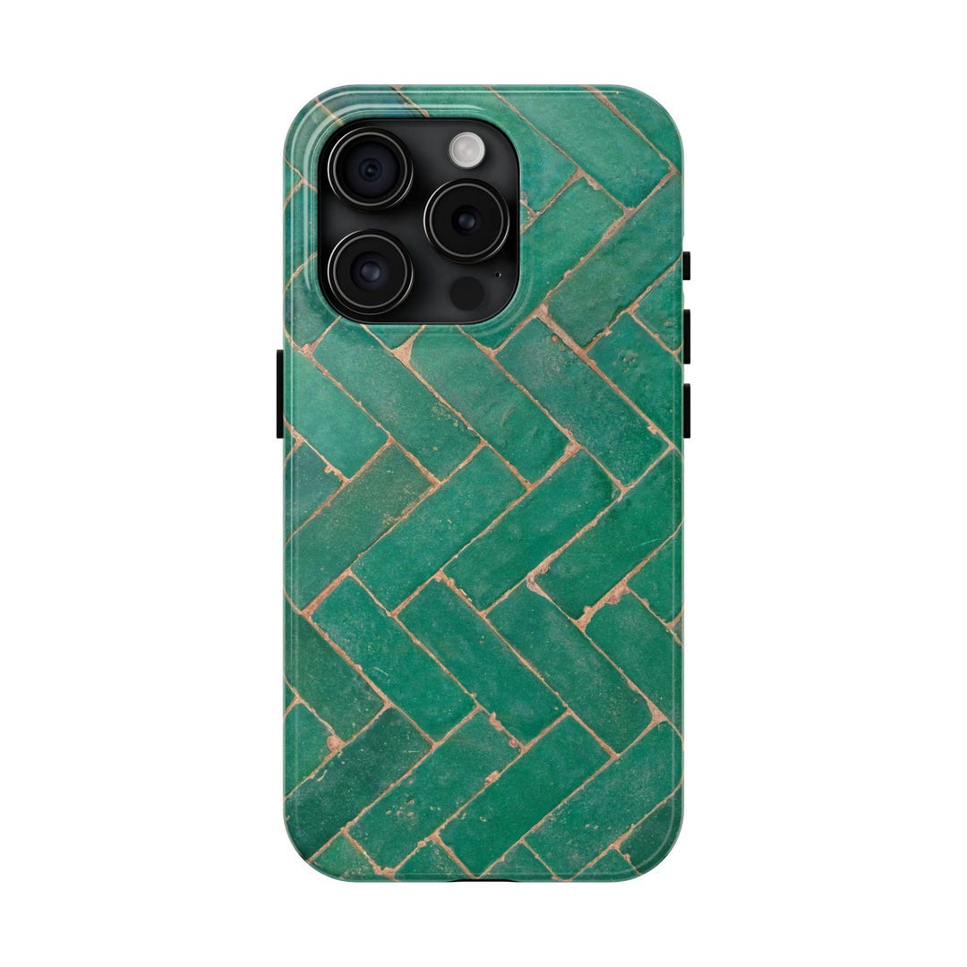 Mosaic Moroccan Zellige Tiles Phone Case | Green Herringbone Design for ...