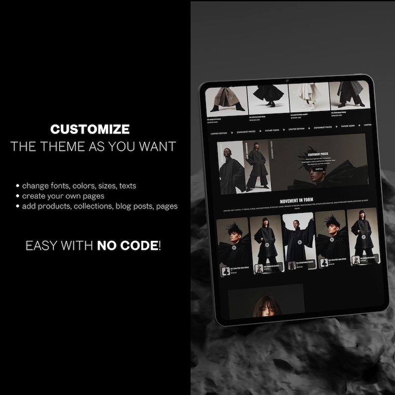 Dark Fashion Shopify Theme: Luxury Boutique Template - Etsy