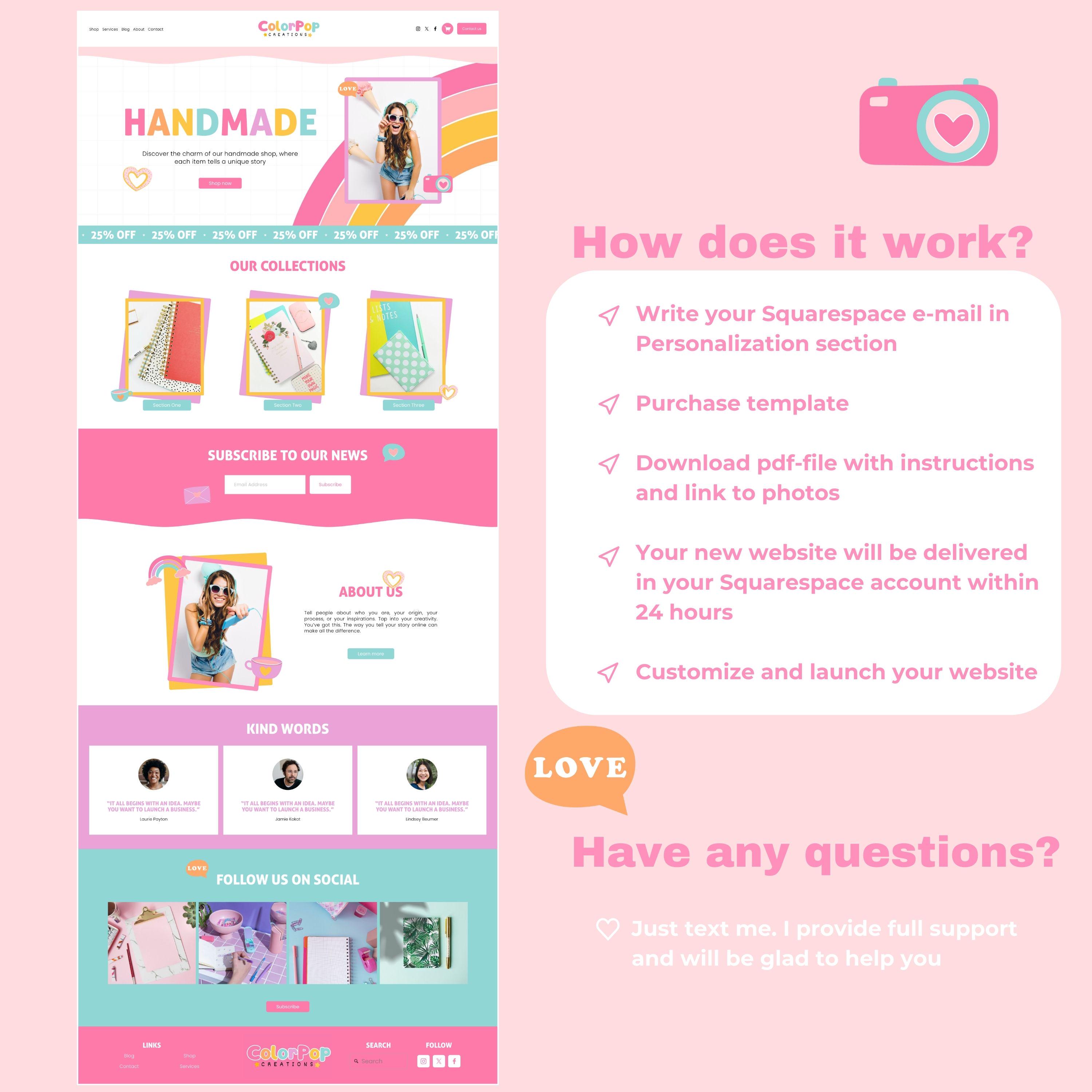 Pastel Rainbow Squarespace 7.1 Template: Playful Website Design - Etsy