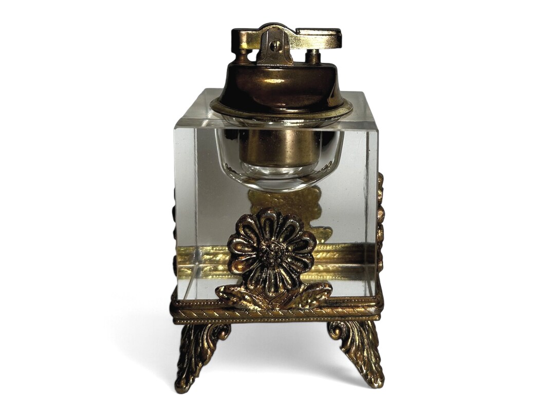 Vintage Lucite Table Lighter on Ornate Gold Stand Hollywood Gegency 50 ...