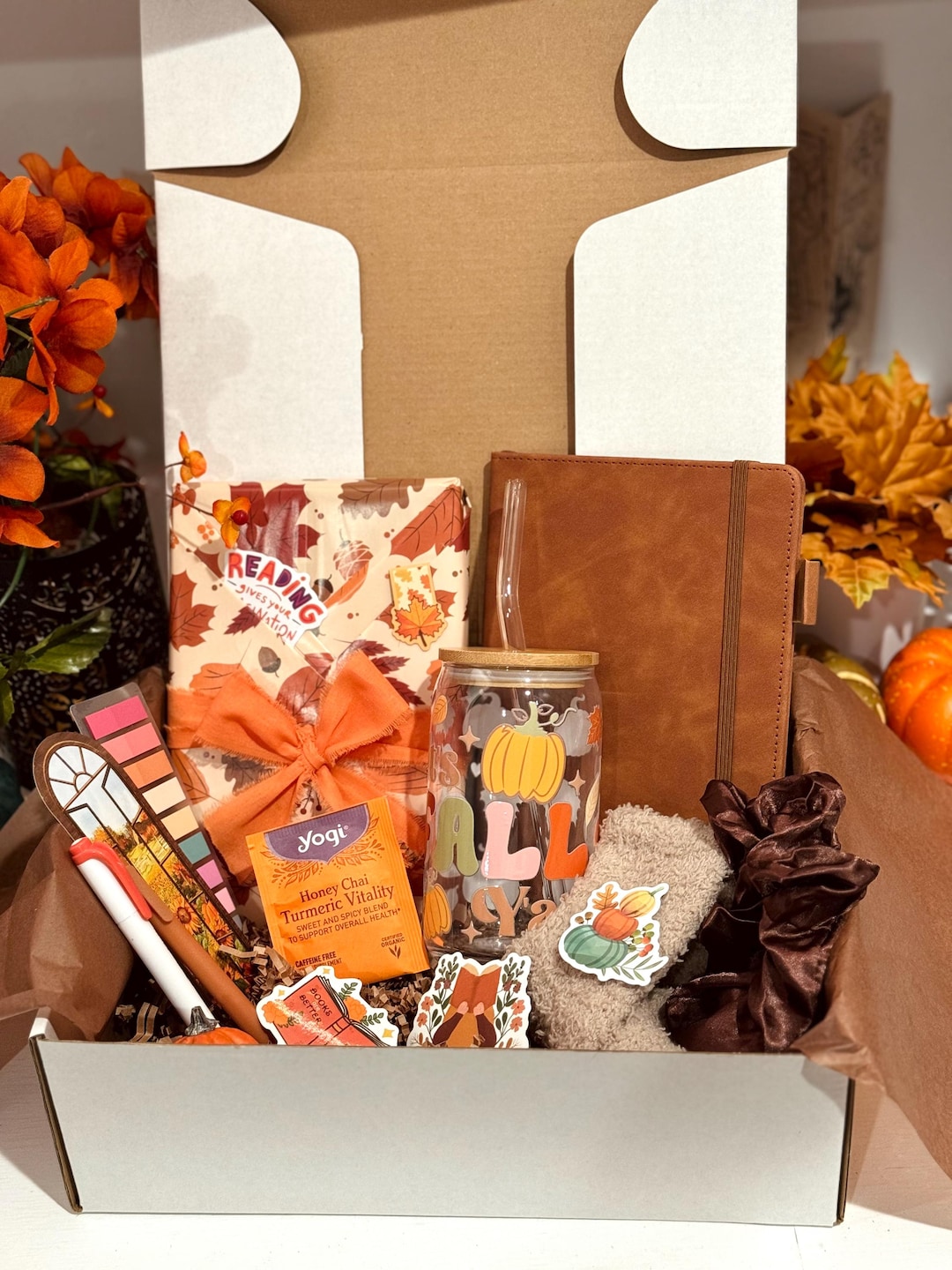 Cozy Fall Blind Date With A Book Box: Glass Can, Journal, Socks - Etsy