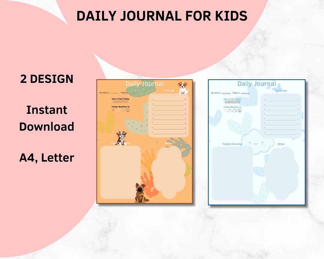 Kids Daily Digital Journal Printable, Calender for Children's, Kids ...