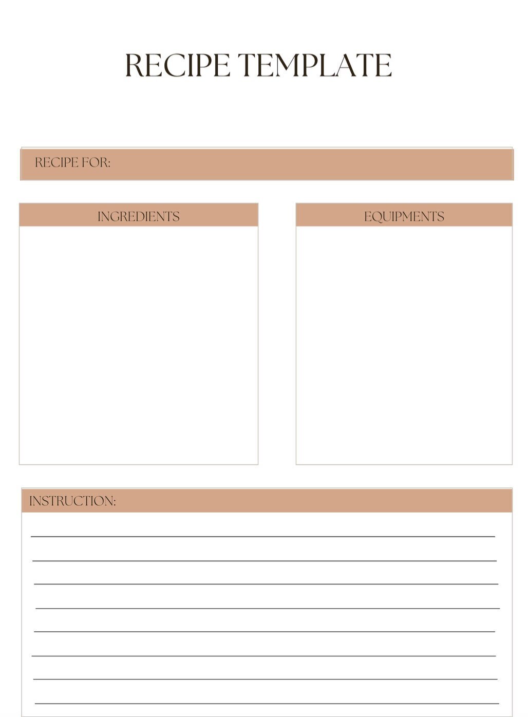 Recipe Template Meal Plan Printable Instant Download - Etsy