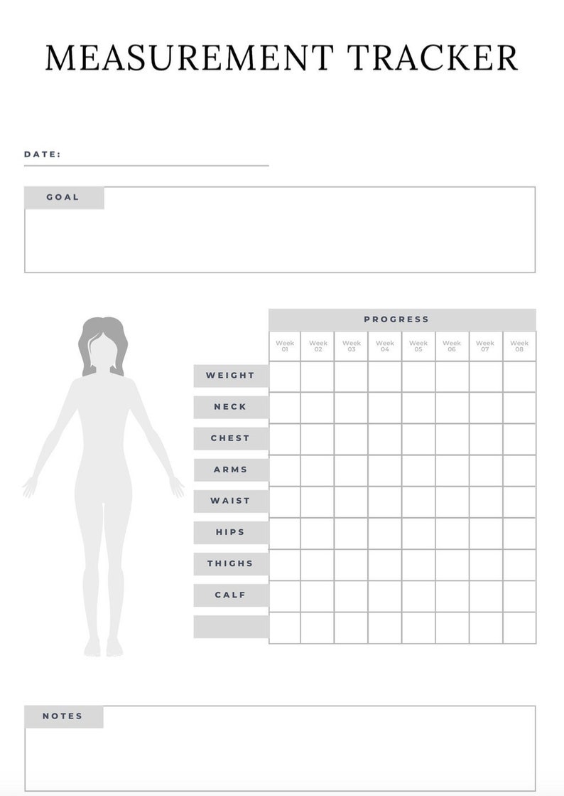 Measurement Tracker Weight Loss Tracker Fitness Health & Fitness ...