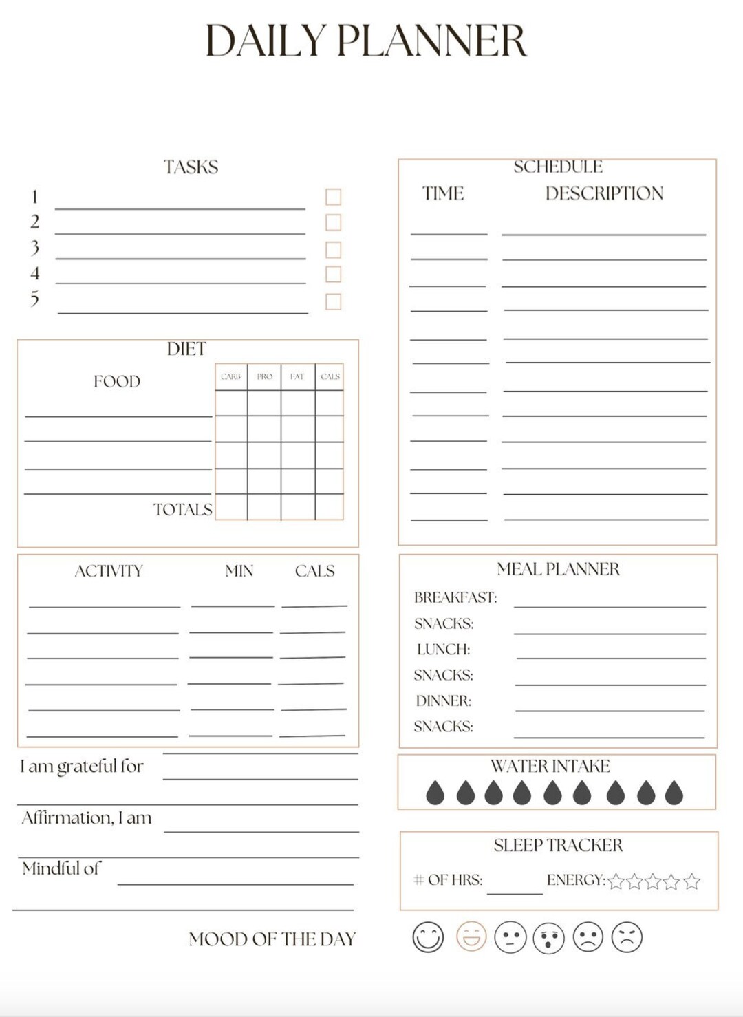 Daily Planner Template Daily Journal Printable Instant Download - Etsy