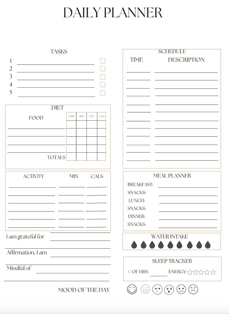 Daily Planner Template Daily Journal Printable Instant Download - Etsy