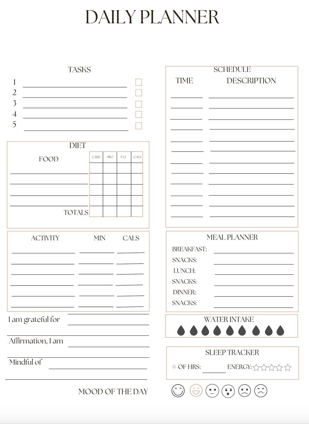 Daily Planner Template Daily Journal Printable Instant Download - Etsy